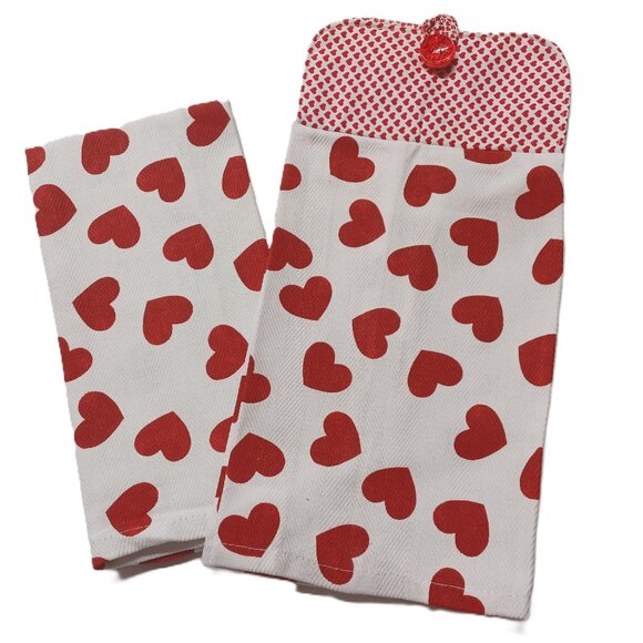 Handmade | Kitchen | Valentine Hearts Hanging Kitchen Towel Set Of 2 ...